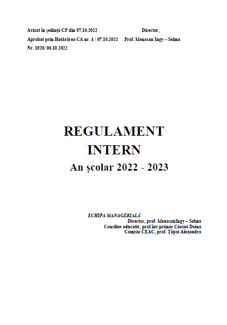 Regulament – Scoala Gimnaziala Mircea Eliade Nr. 4 Cernavoda